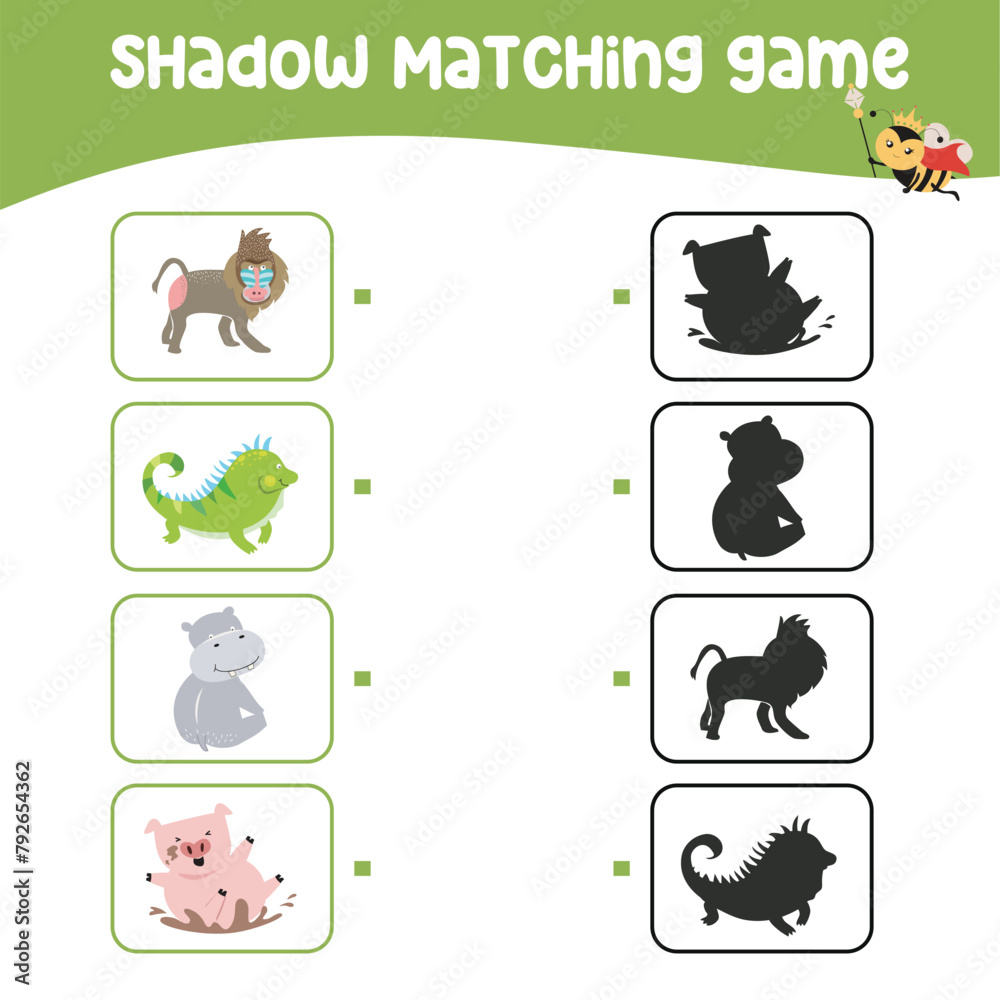 Matching shadow game for children. Find the correct shadow. Worksheet ...