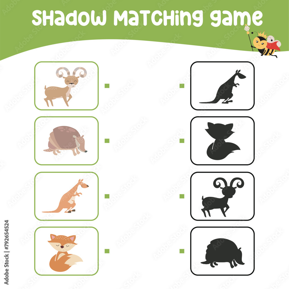 Matching shadow game for children. Find the correct shadow. Worksheet ...