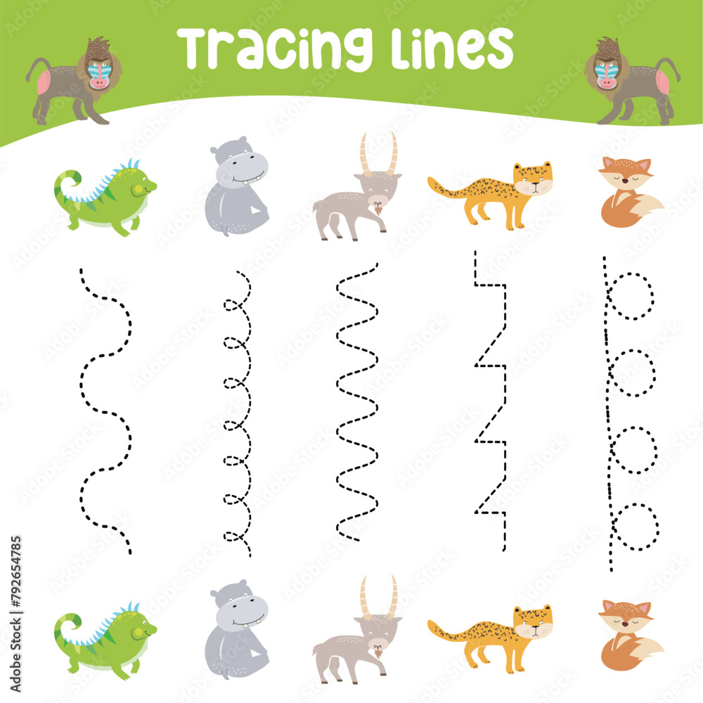 Tracing lines activity for children. Tracing worksheet for kids ...