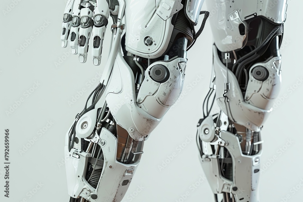 Detailed view of the advanced prosthetic robotic legs, showcasing ...