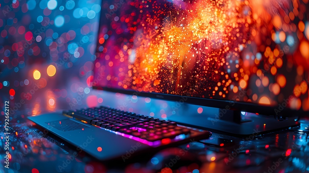 A close-up image of a high-resolution computer monitor with vibrant ...