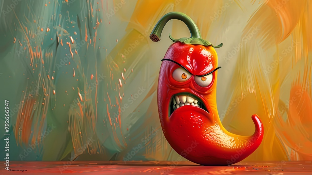 Angry animated chili pepper character on fiery background Stock ...
