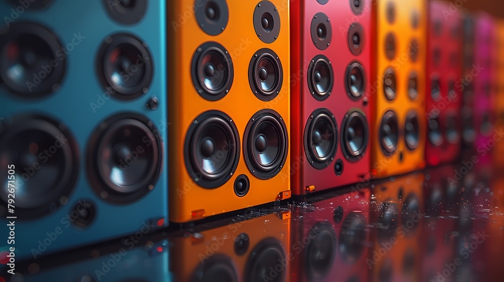 A collection of colorful computer speakers with sleek designs and ...