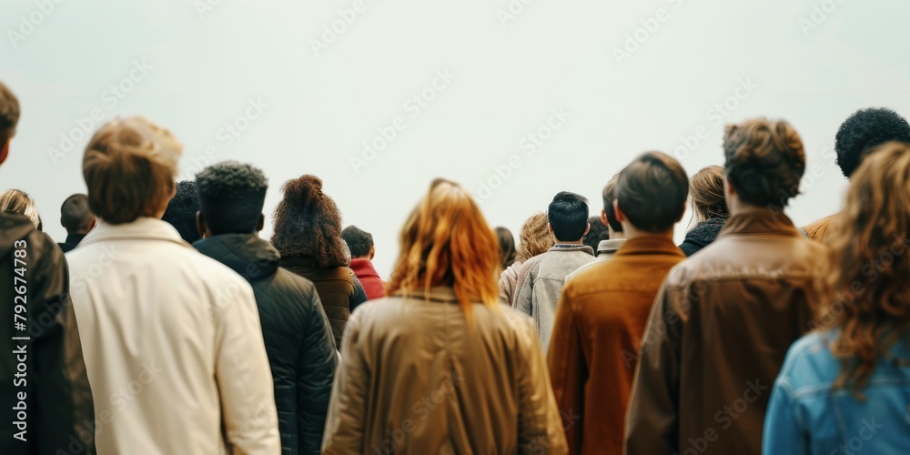 crowd of unrecognizable people, group of people standing back view white background Stock ...