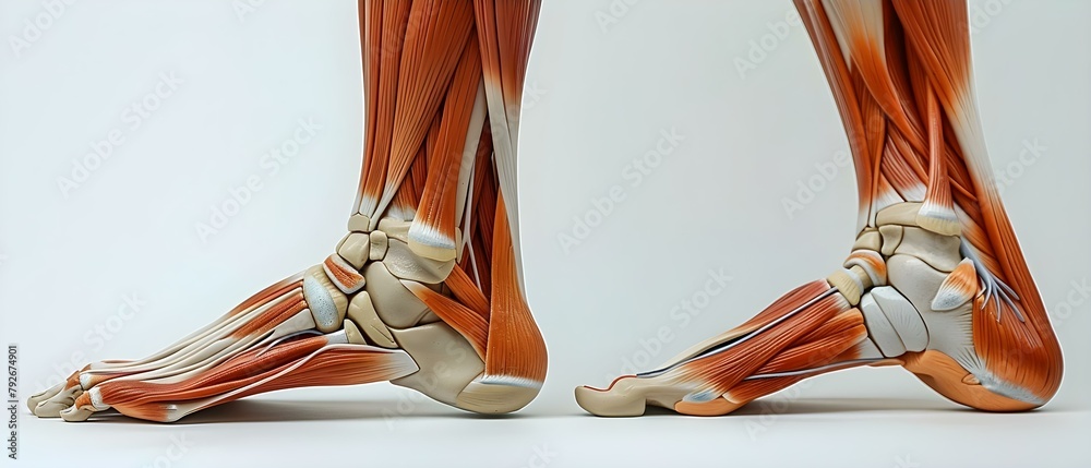 Anatomical front view of human leg muscles and feet position. Concept ...