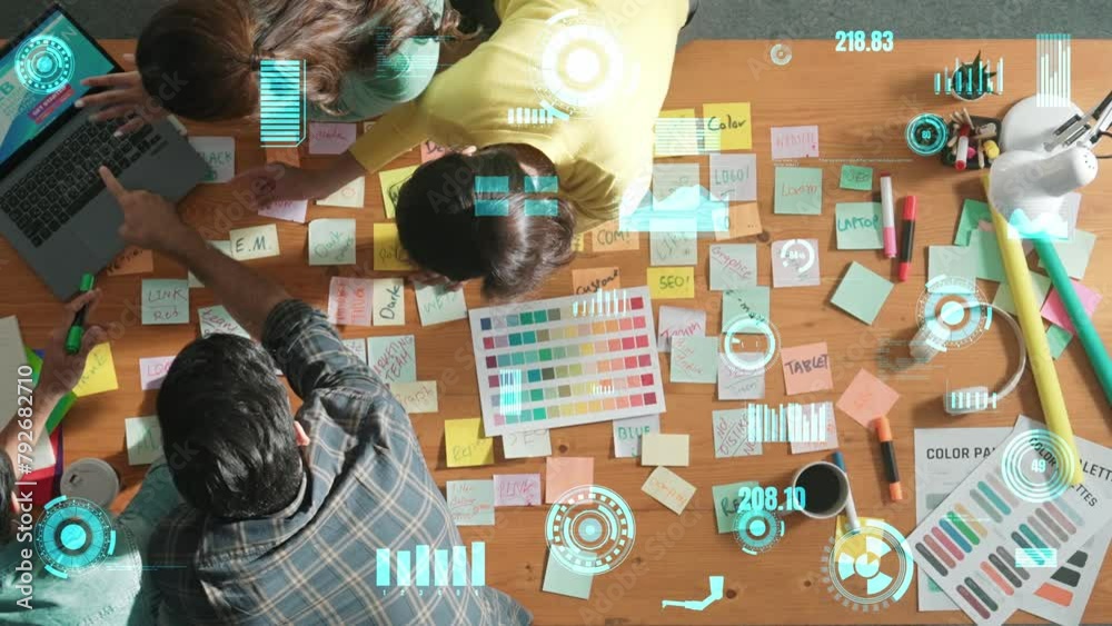 Top down view of civil engineer planning at blueprint. Smart architect ...