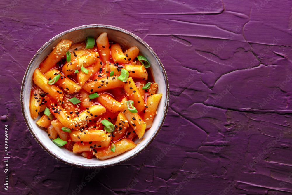 Tteokbokki or topokki, Korean street food, spicy rice cakes in red ...