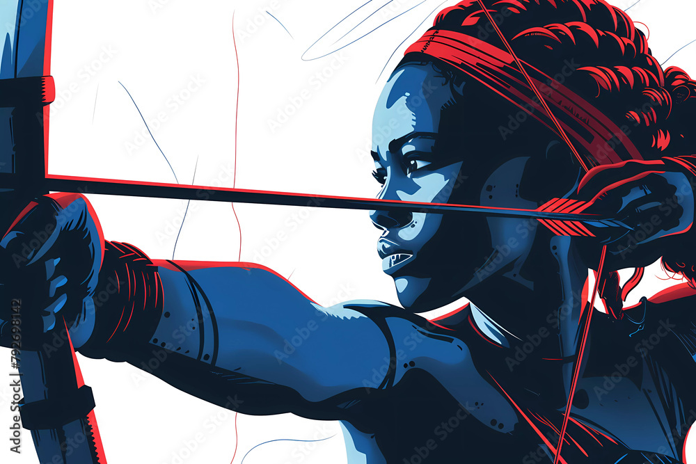 Female black archer close up side profile of face and bow and Arrow ...