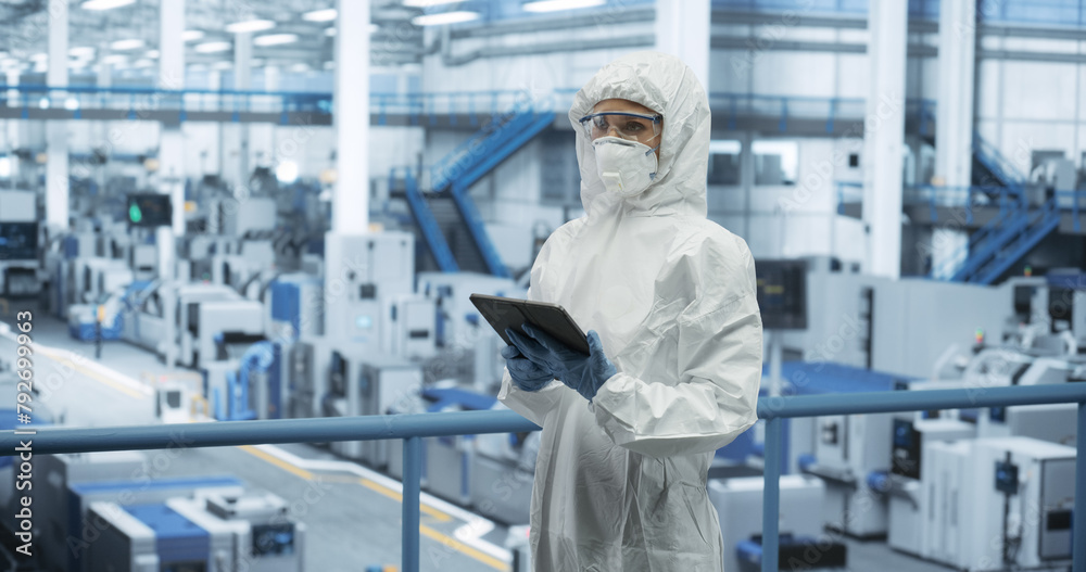 Industrial Scientist Wearing Disposable Protective Suit, Mask and ...