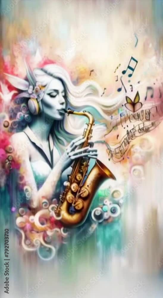 Psychedelic Video Screensaver: Modern girl playing saxophone - hyper ...