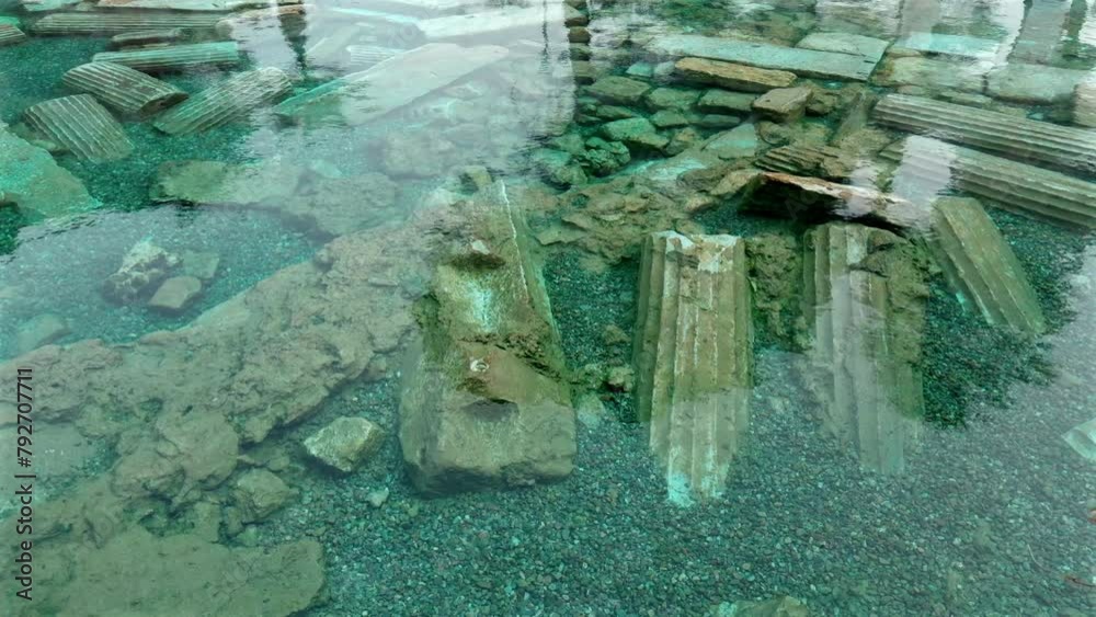Underwater ruins of the ancient Cleopatra's Pool amidst clear thermal ...