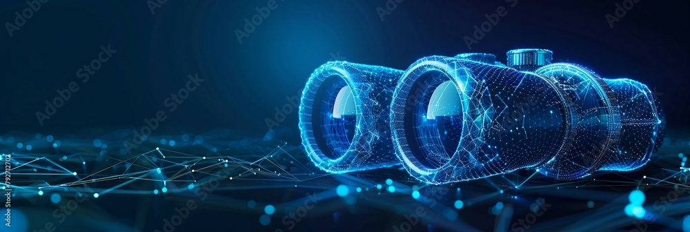 digital blue binocular with data streams, ai in visual recognition ...