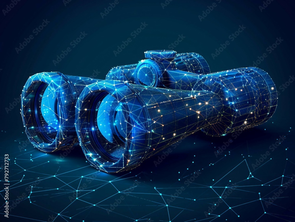 digital blue binocular with data streams, ai in visual recognition ...