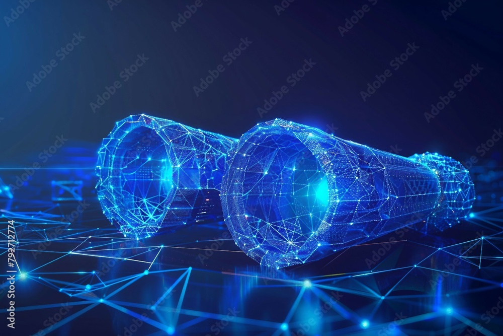 Photo & Art Print digital blue binocular with data streams, ai in ...