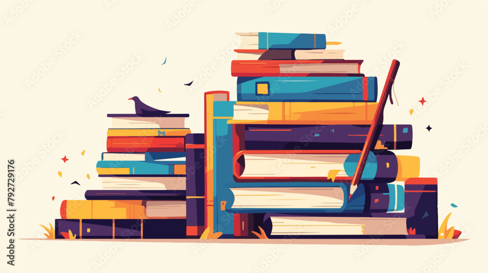 Text books pile school icon 2d flat cartoon vactor Stock Vector | Adobe ...