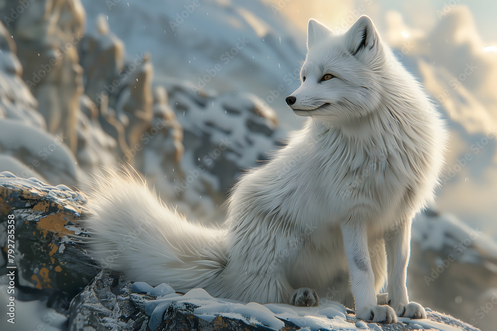 An Arctic fox, a creature perfectly adapted to its icy environment. Its ...