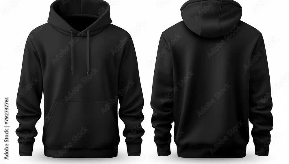 Plain black hoodie mockup Set of Black front and back view long sleaves ...