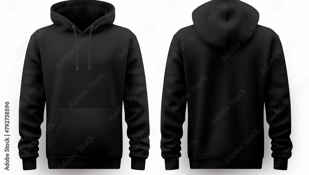 Plain black hoodie mockup Set of Black front and back view long sleaves ...