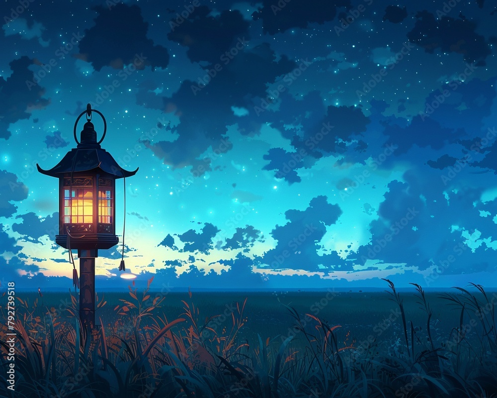 Lantern Light A 2D cartoonstyle image of an electric blue lantern ...