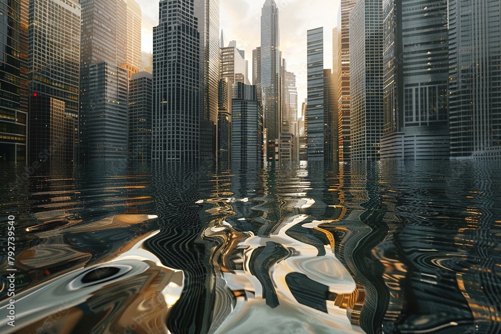 Rising Tides: Futuristic Metropolis Engulfed by Climate Chaos,Submerged ...