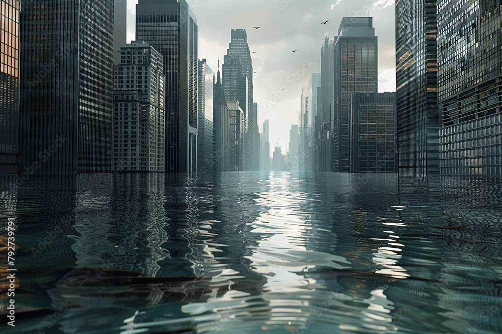 Rising Tides: Futuristic Metropolis Engulfed by Climate Chaos,Submerged ...