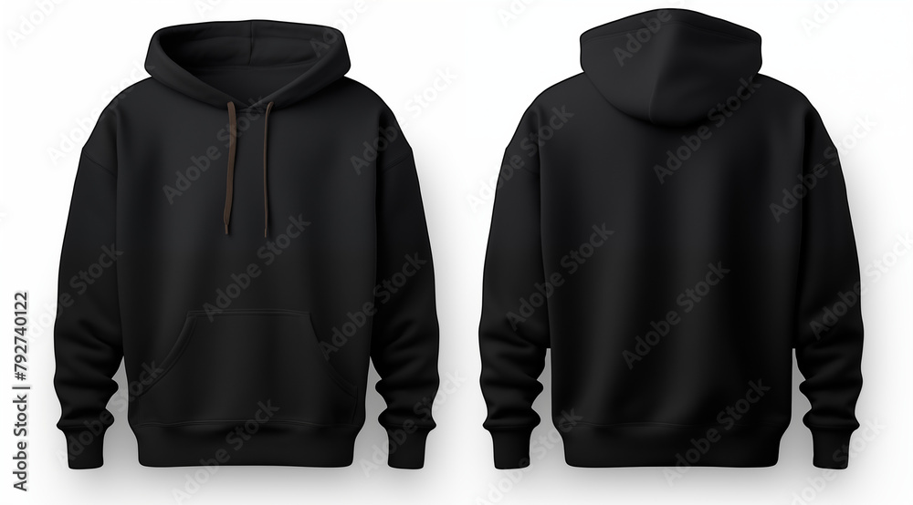 Plain black hoodie mockup Set of Black front and back view long sleaves ...