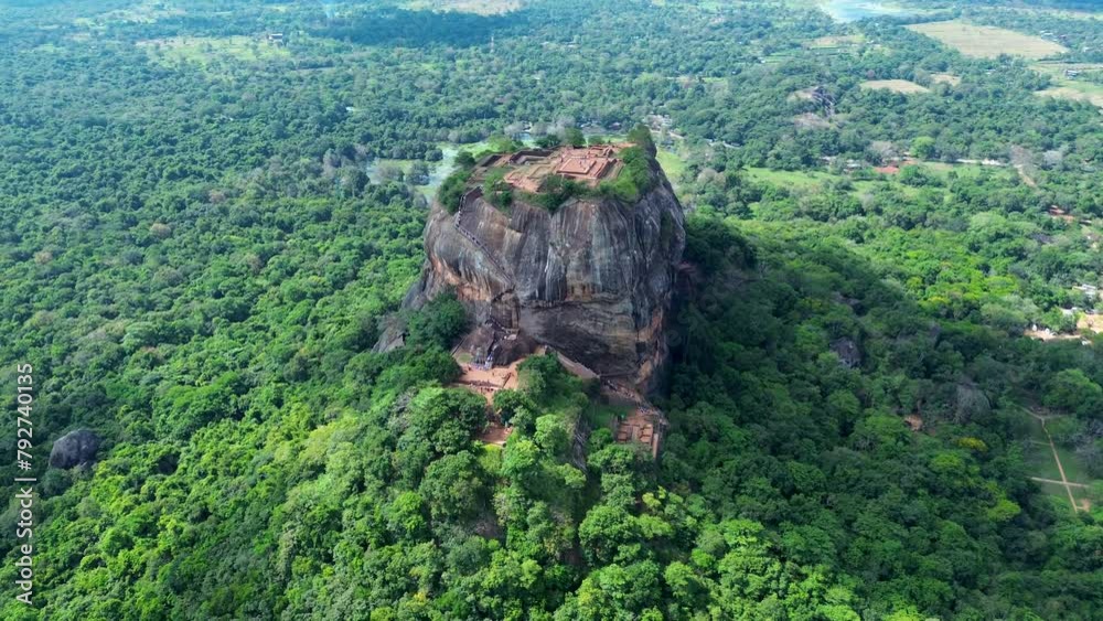 Aerial drone landscape view of mountains in forest Sigiriya rock ...