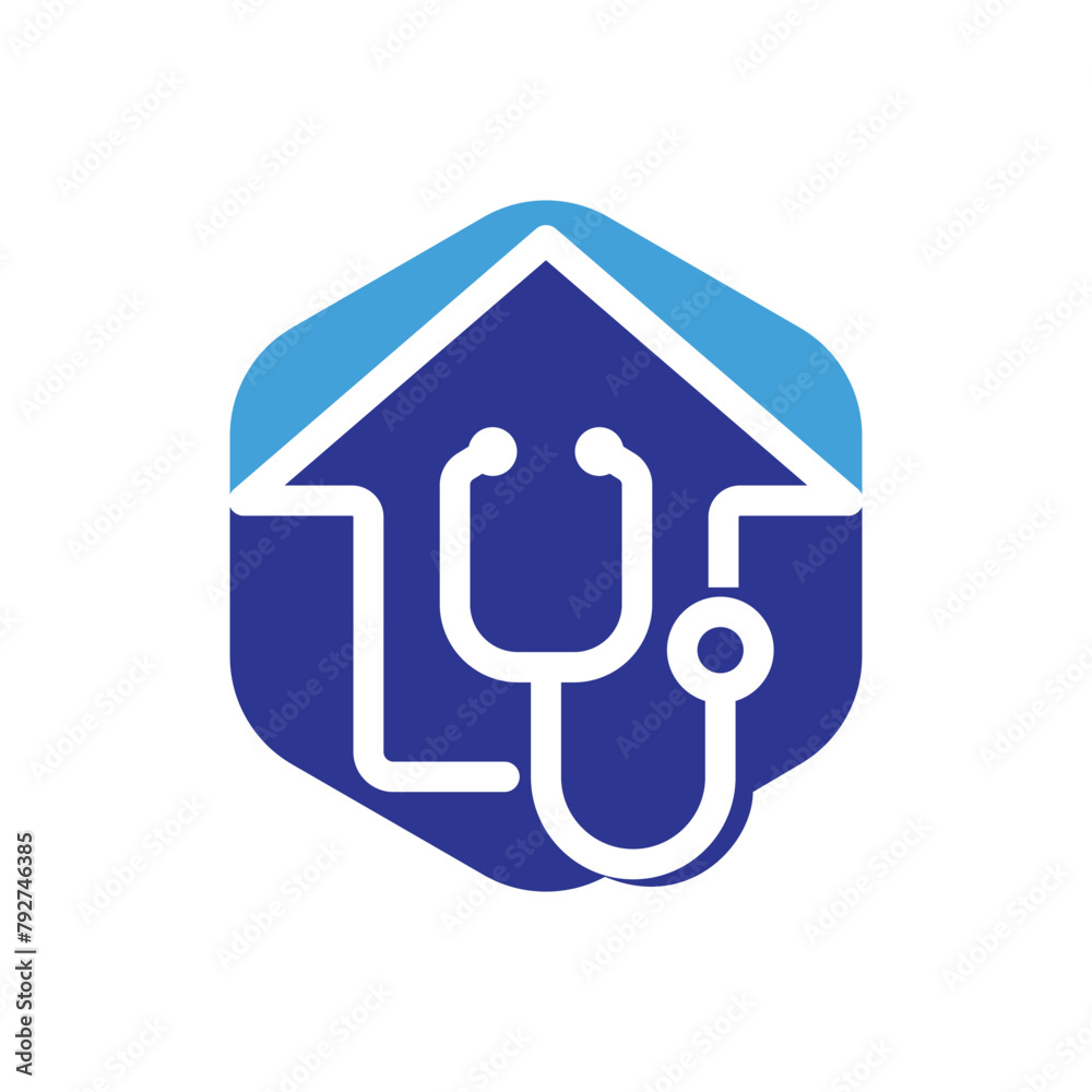Hospital logo with Stethoscope and House design for Medical Industry ...
