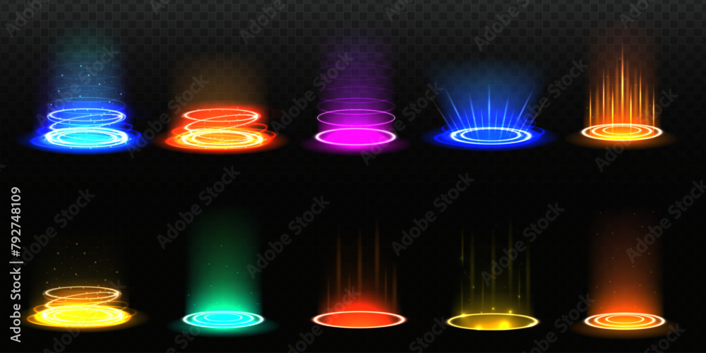 Level up effect. Realistic teleportation portal. Teleportation process ...