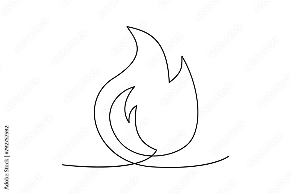 Continuous one line drawing of fire in the middle of a white background ...