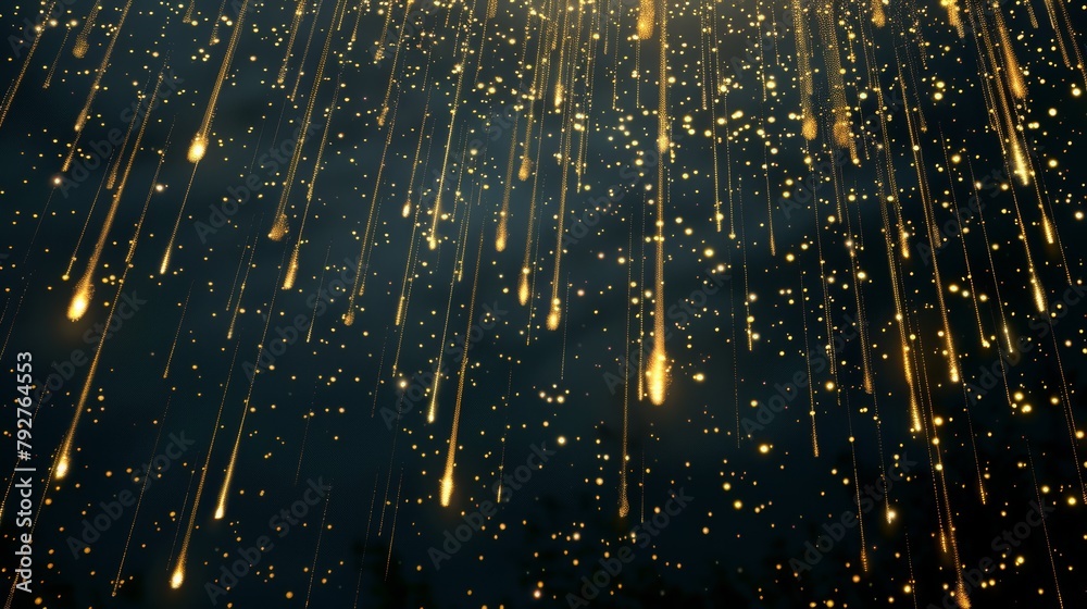 Stream of golden stars falling on a transparent modern background ...