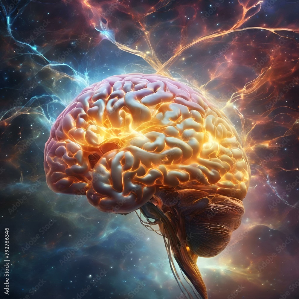 AI generated illustration of a vibrant brain with multiple structures ...