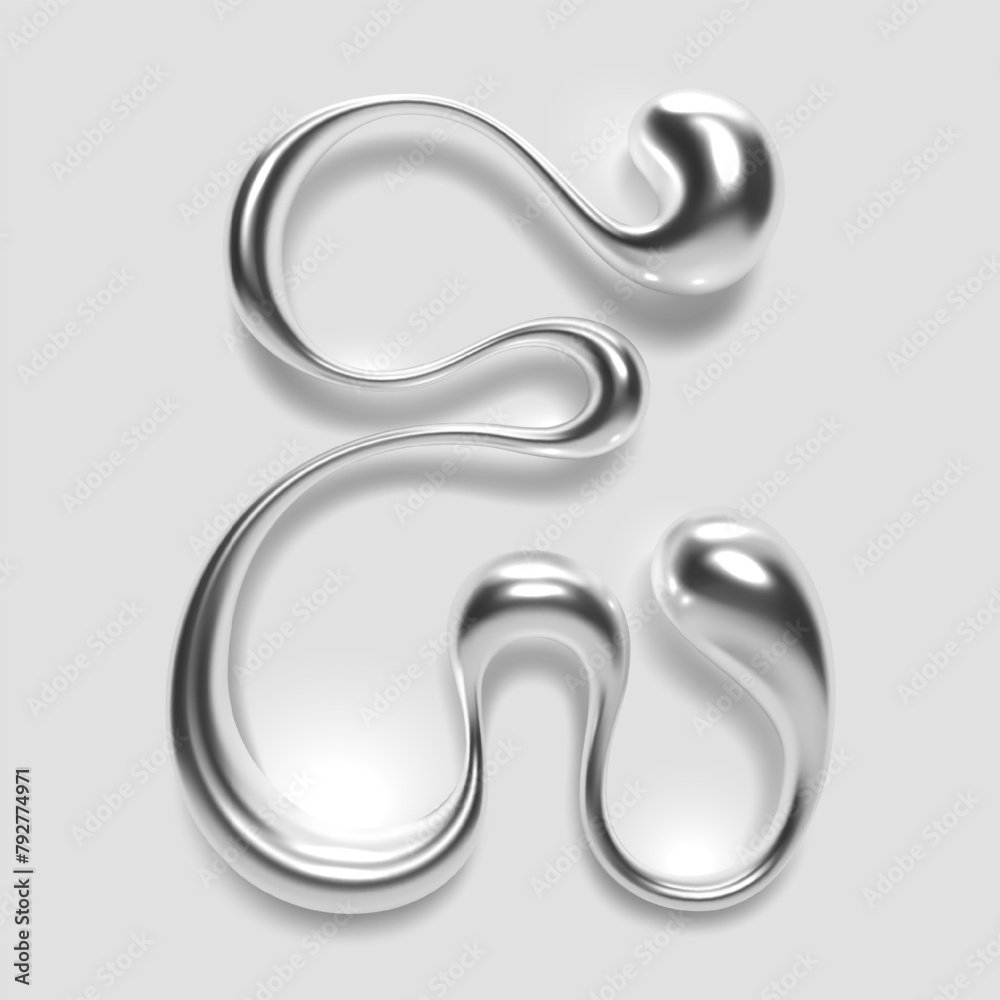 Chrome liquid metal letter E in 3D with glossy reflective finish ...