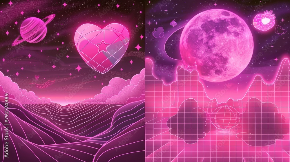 A set of visually appealing pink posters from the year 2000. Modern ...