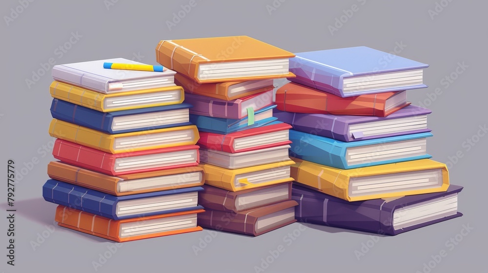 Realistic 3d modern illustration set of colored textbooks with white ...