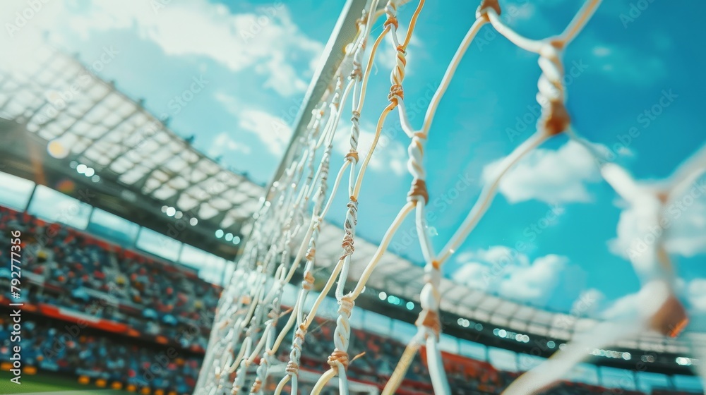 Soccer Goal Net Up Close in Stadium, View through a soccer goal net ...