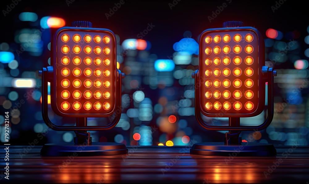 The modern podcast and streaming studio with led panels background for ...