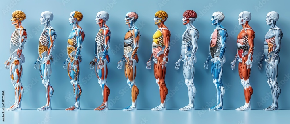 Anatomical chart of the human body illustrating the skeletal, muscular ...