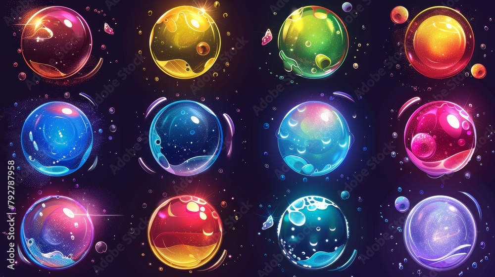 Sprites of a soap bubble burst for entertainment or games. Modern ...