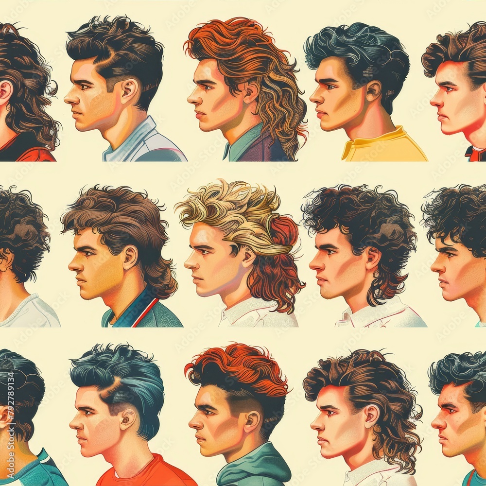 A detailed digital artwork showcasing the evolution of hairstyles from ...