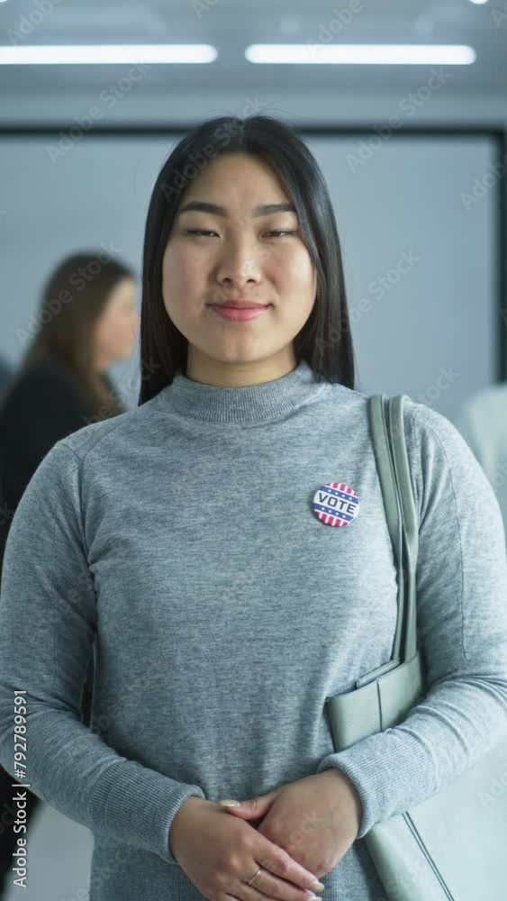 Portrait of Asian woman, United States of America elections voter ...