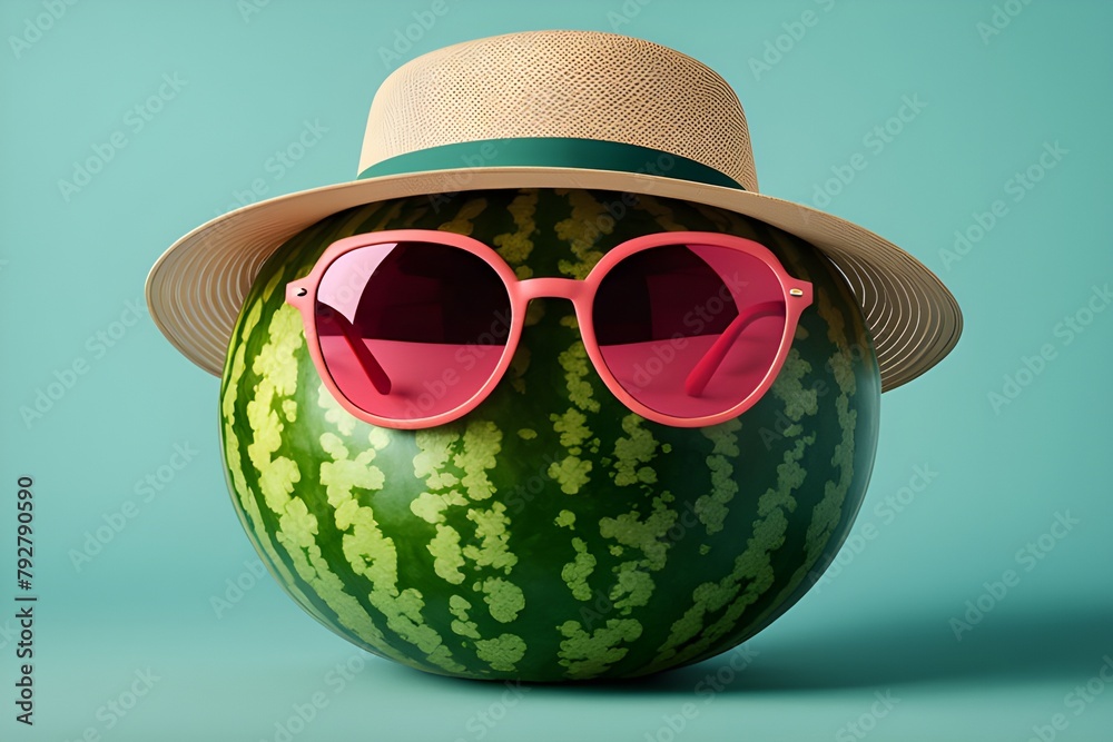 minimalist and cool vibrant watermelon wearing pink sunglasses and a ...