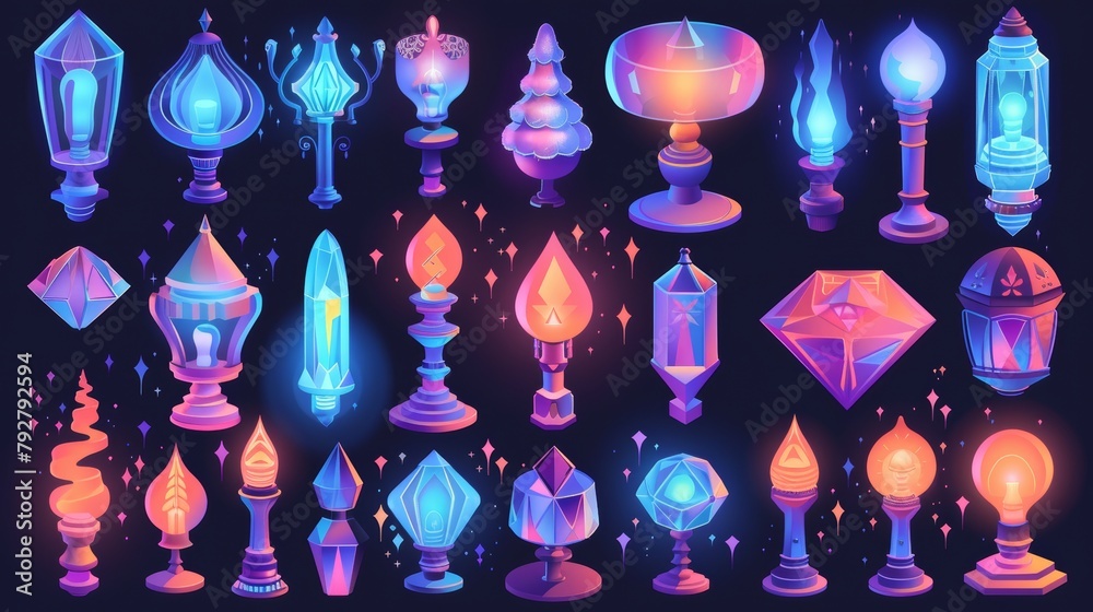 Light equipment, lamps, ceiling and floor glowing bulbs, modern ...