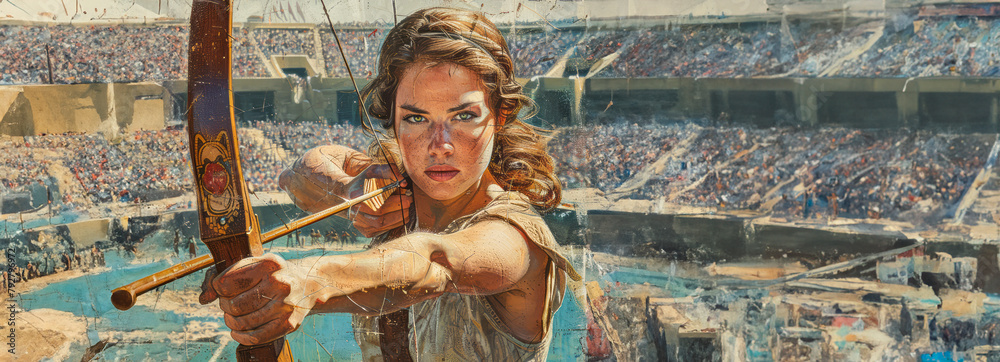 Modern Archery: Female Compound Archer Strikes a Pose in Packed Stadium ...