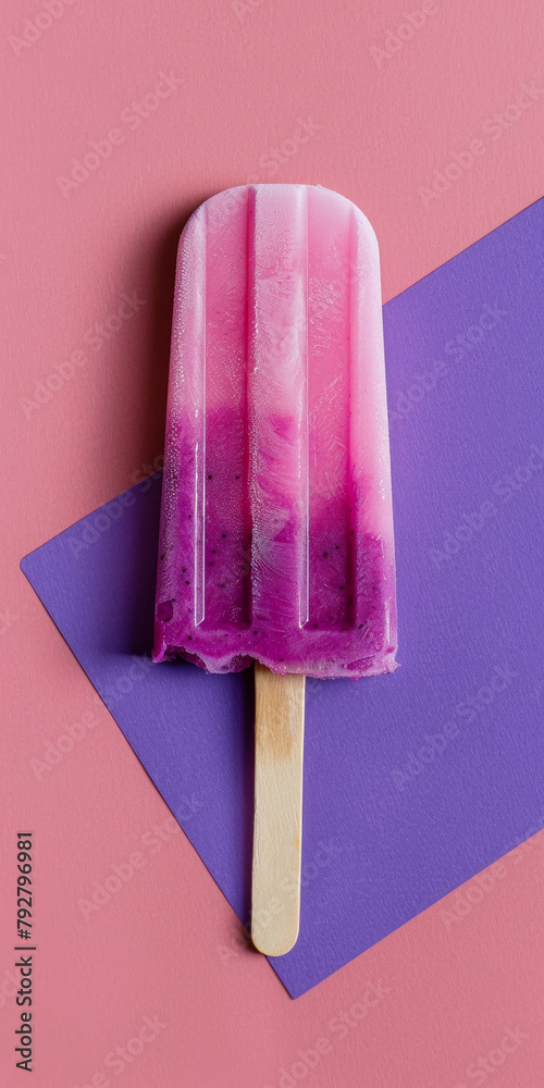 Pink and purple popsicles on a stick. Fruit ice cream on a bicolor ...