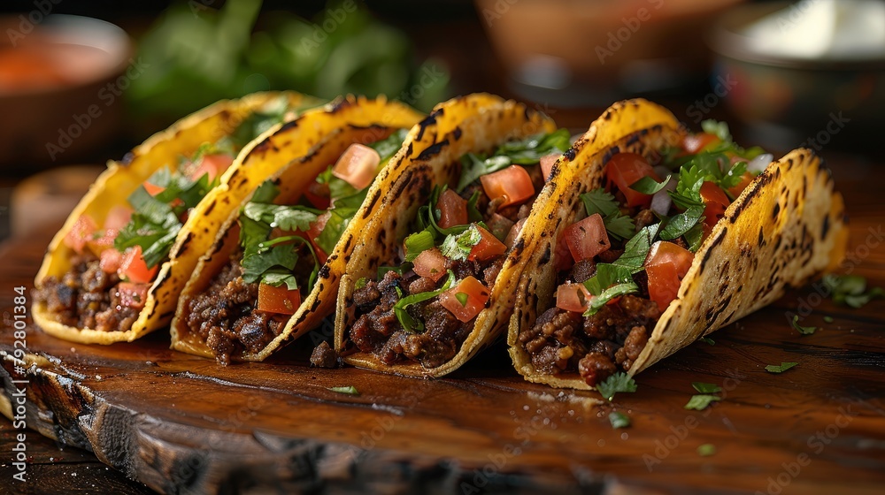 A single taco filled with seasoned ground beef, crisp lettuce, diced ...