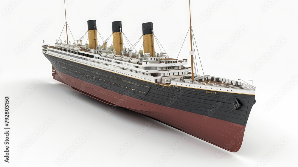 Create a visualization of the RMS Titanic in 3D, presented with an ...