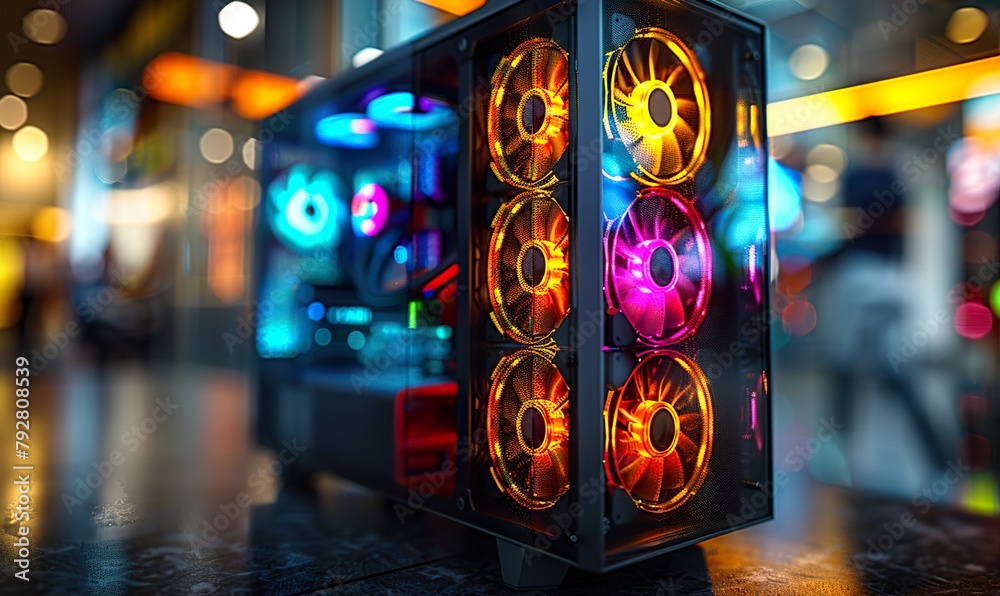 Water Cooled Gaming Pc with RGB rainbow LED lighting. Modern gaming ...