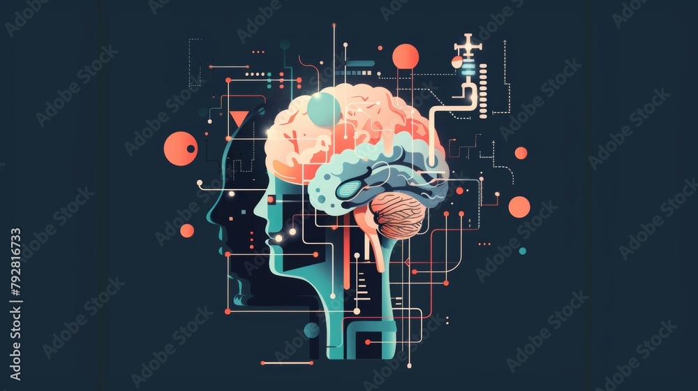 flat design large language model AI machine learning LLM concept brain ...