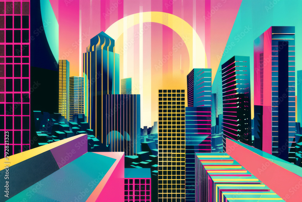 Neon Metropolis: Synthwave-Inspired Urban Sunset Skyline. Retro ...
